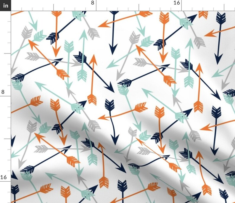 Arrows Fabric Arrows Scattered // Orange Mint Grey Navy Boys - Etsy