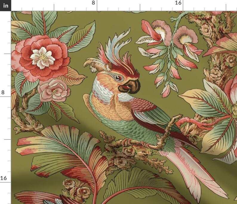 Parrot Fabric Edwardian Parrot Dogwood Dream on Thomas by - Etsy
