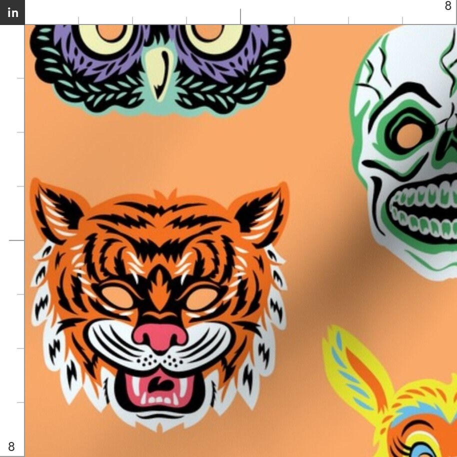 Monster Mask Fabric Halloween Masquerade in Orange by | Etsy