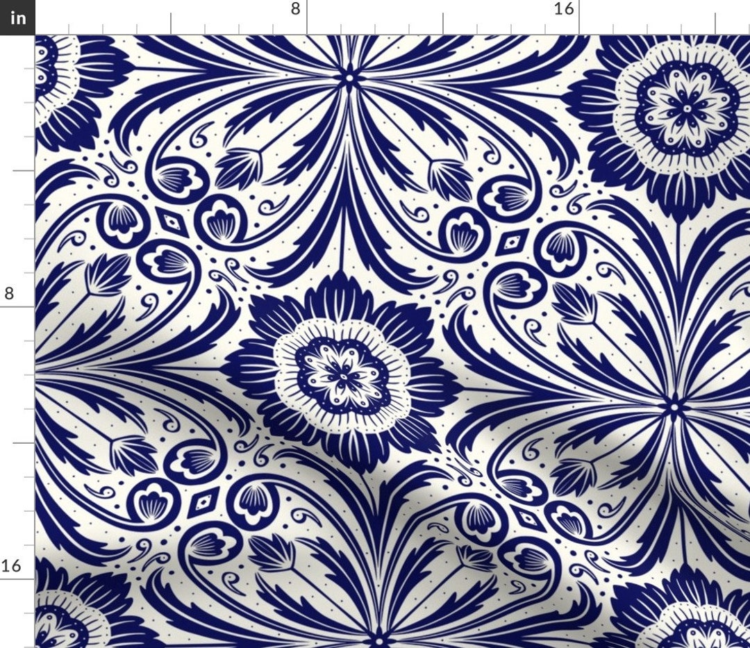 Blue French Tile Fabric French Tile by - Etsy Australia