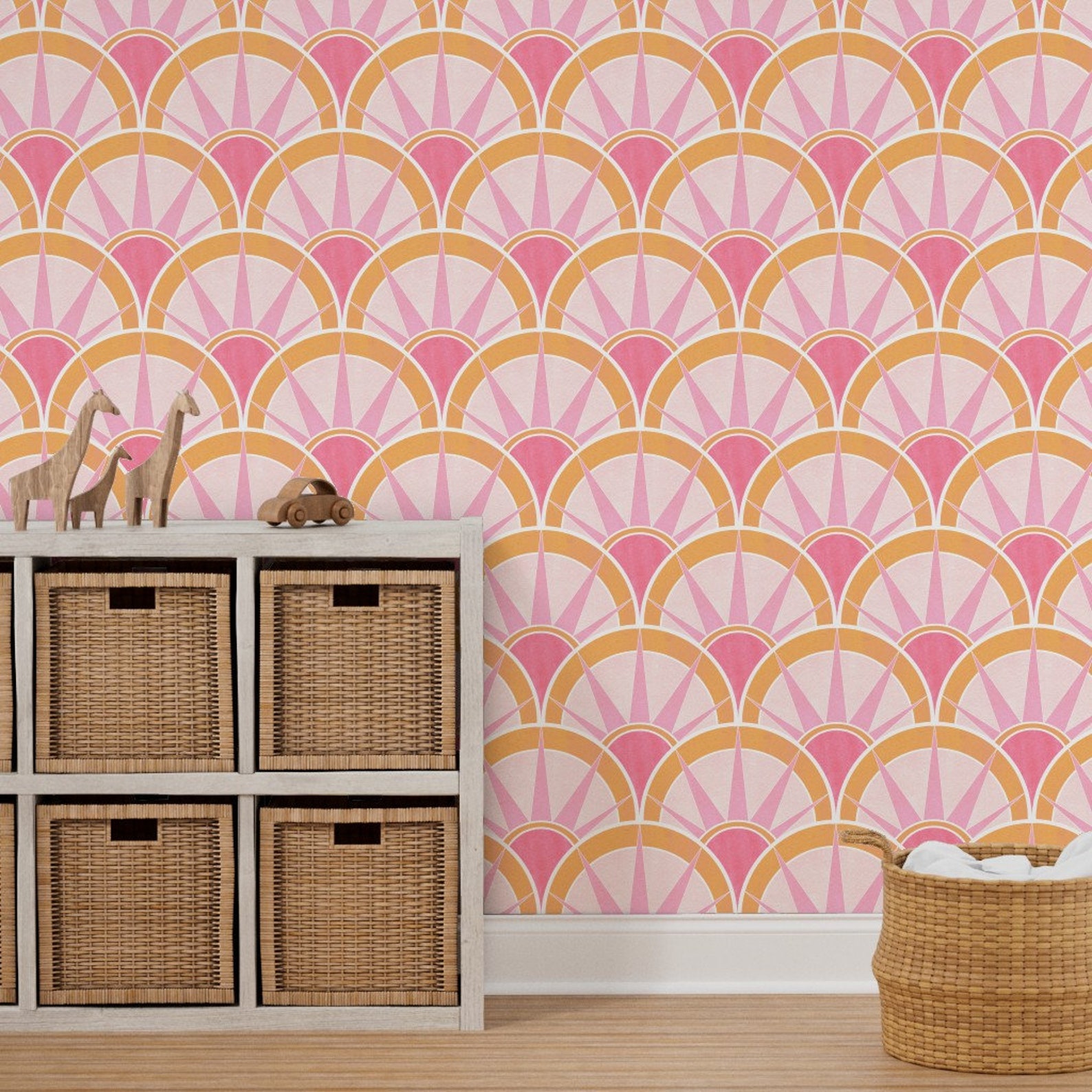 Scallop Pattern Wallpaper Pink and Orange by Suzzincolour - Etsy