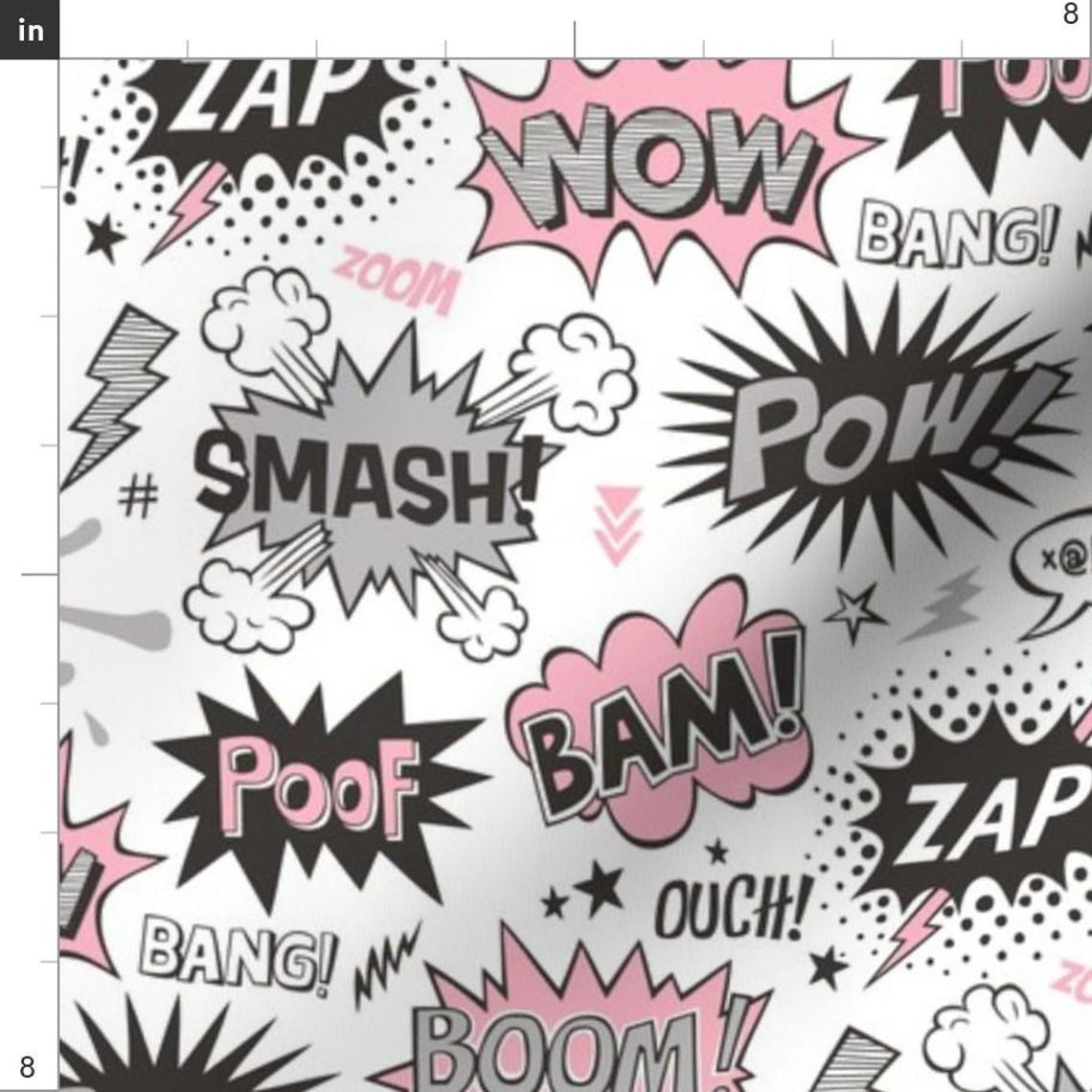 Comic Book Fabric - Superhero Comic Pop Art Speech Bubbles Words Pink ...