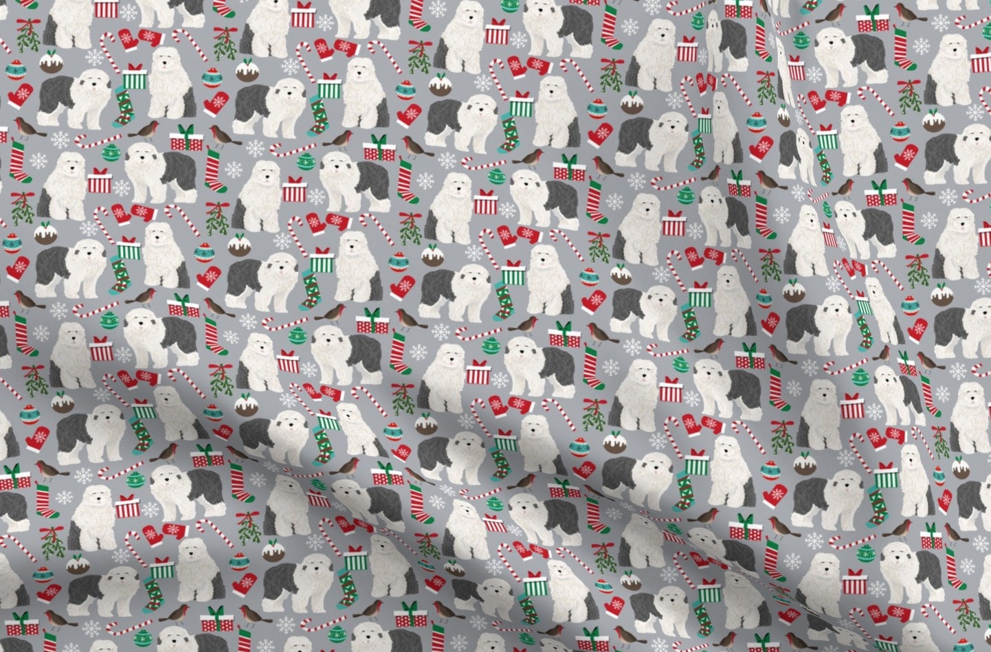 English Sheepdog Fabric Old English Sheepdogs Christmas Cute | Etsy