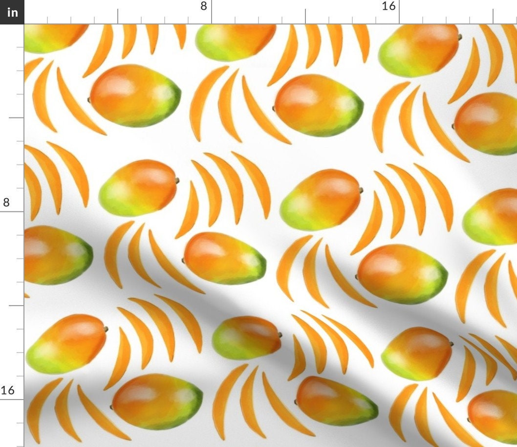 Bold Mango Fabric Mango Fruit by Landpenguin Watercolor | Etsy