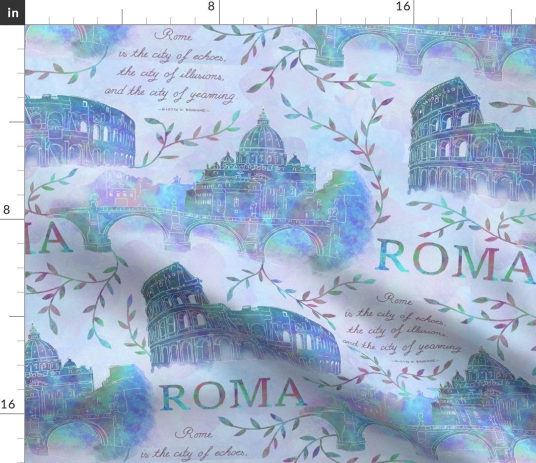 Rome Fabric Rome Watercolor Blue by Gaiamarfurt Roma Coliseum Italian ...