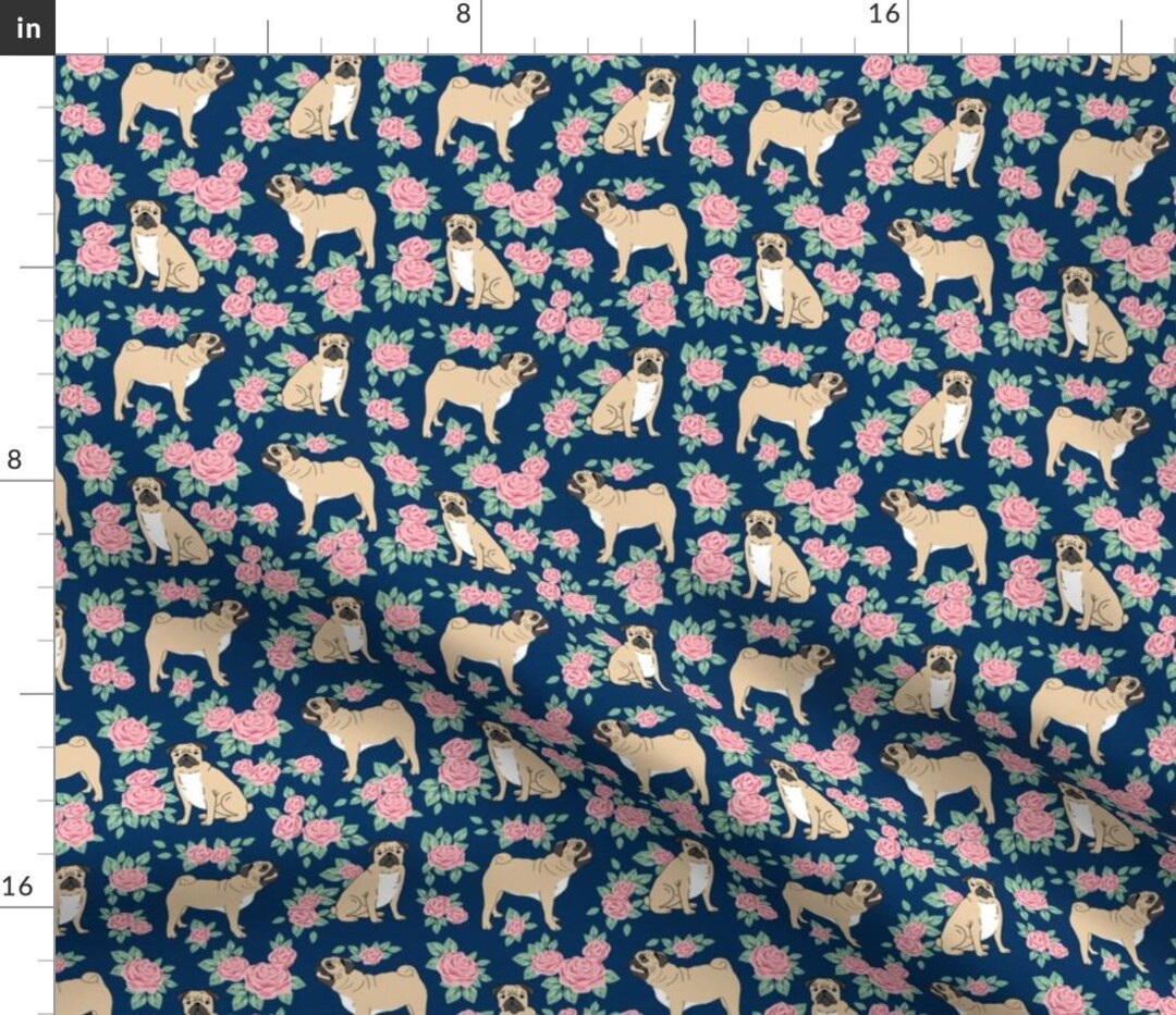 Floral Pugs Fabric Pug Rose Florals Fabric by Petfriendly Pink Roses ...