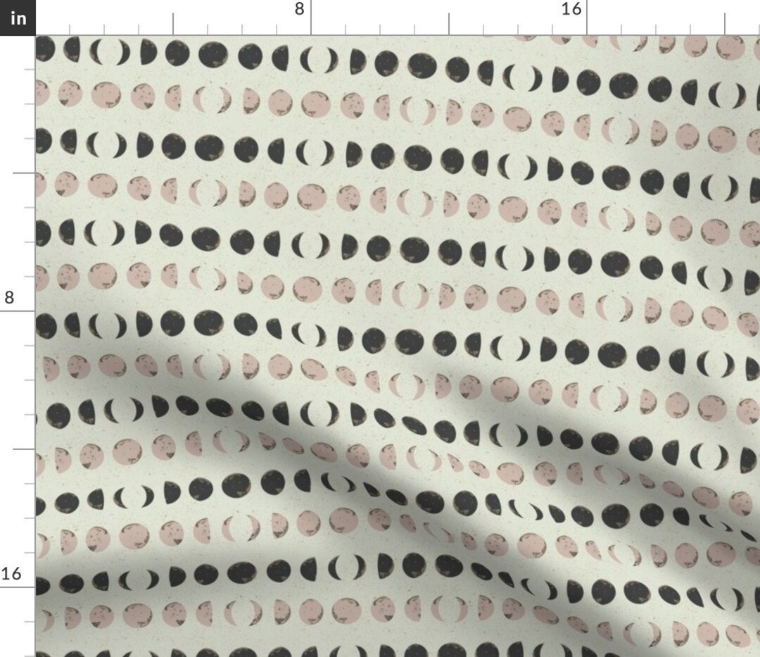 Moon Phases Fabric Moon Phase Stripes in Black on Tan by ...