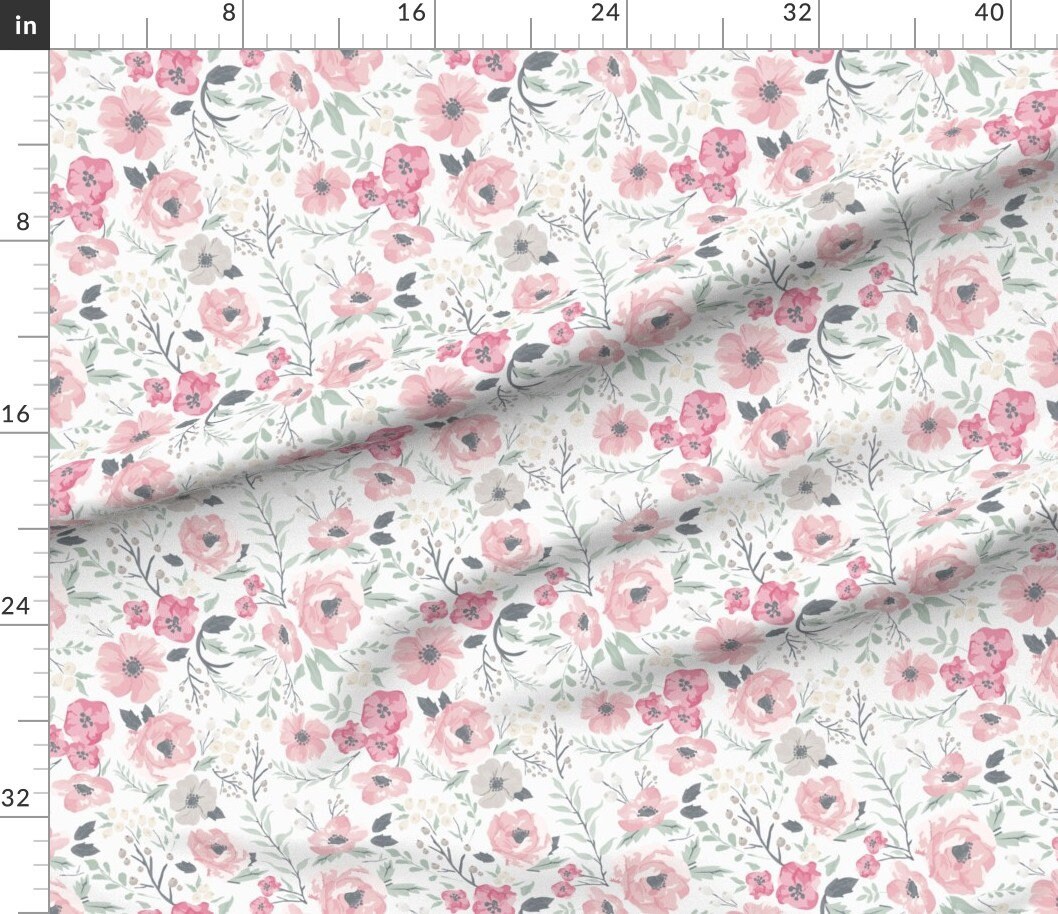 Pink Floral Fabric Meadow Floral by Sweeterthanhoney Pink - Etsy