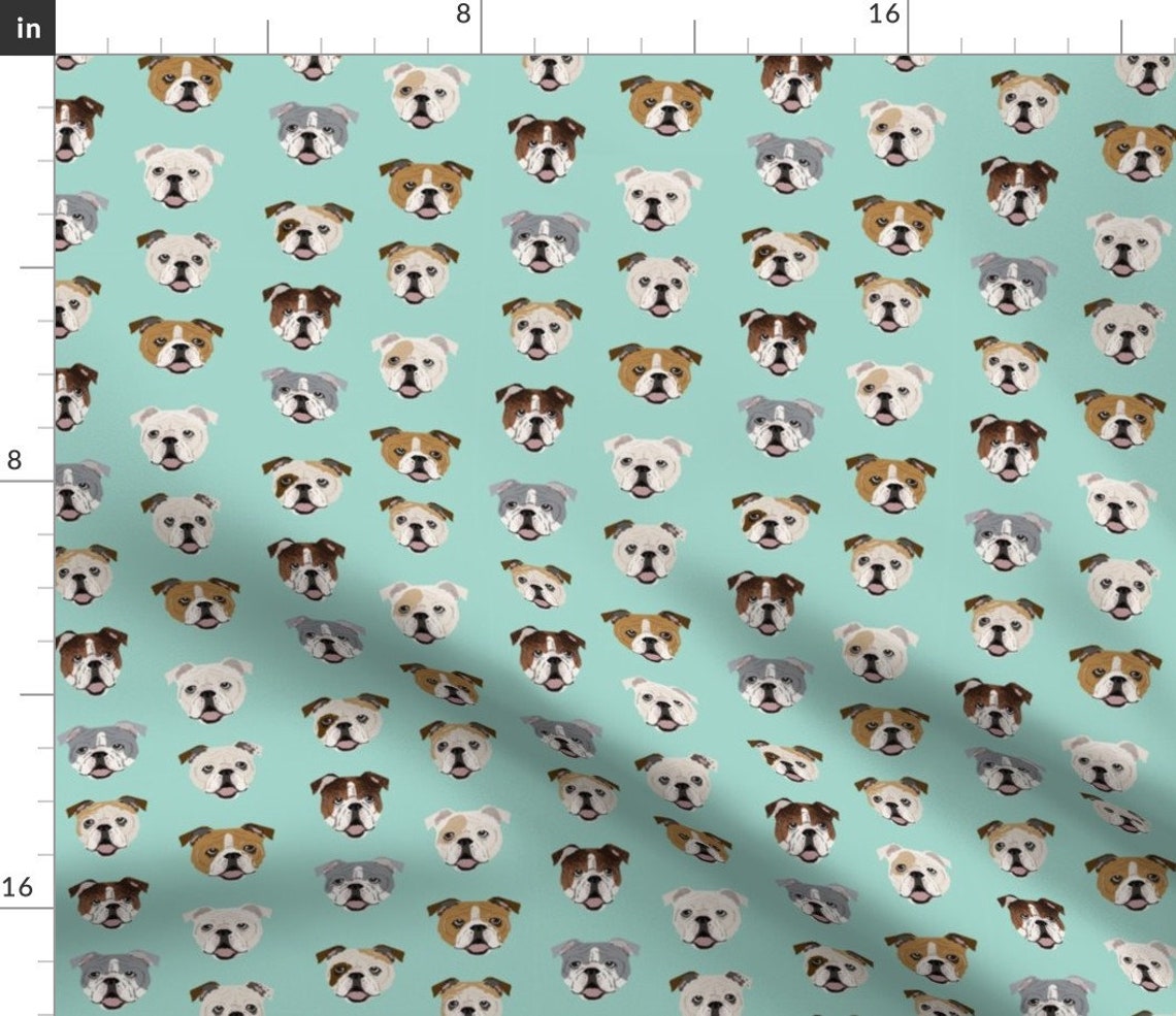 English Bulldog Fabric English Bulldog Faces Fabric Cute | Etsy