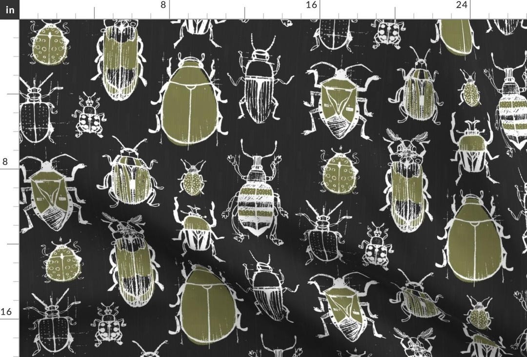 Insect Nature Fabric - Sketchy Garden Beetles by Friztin - Modern Black ...