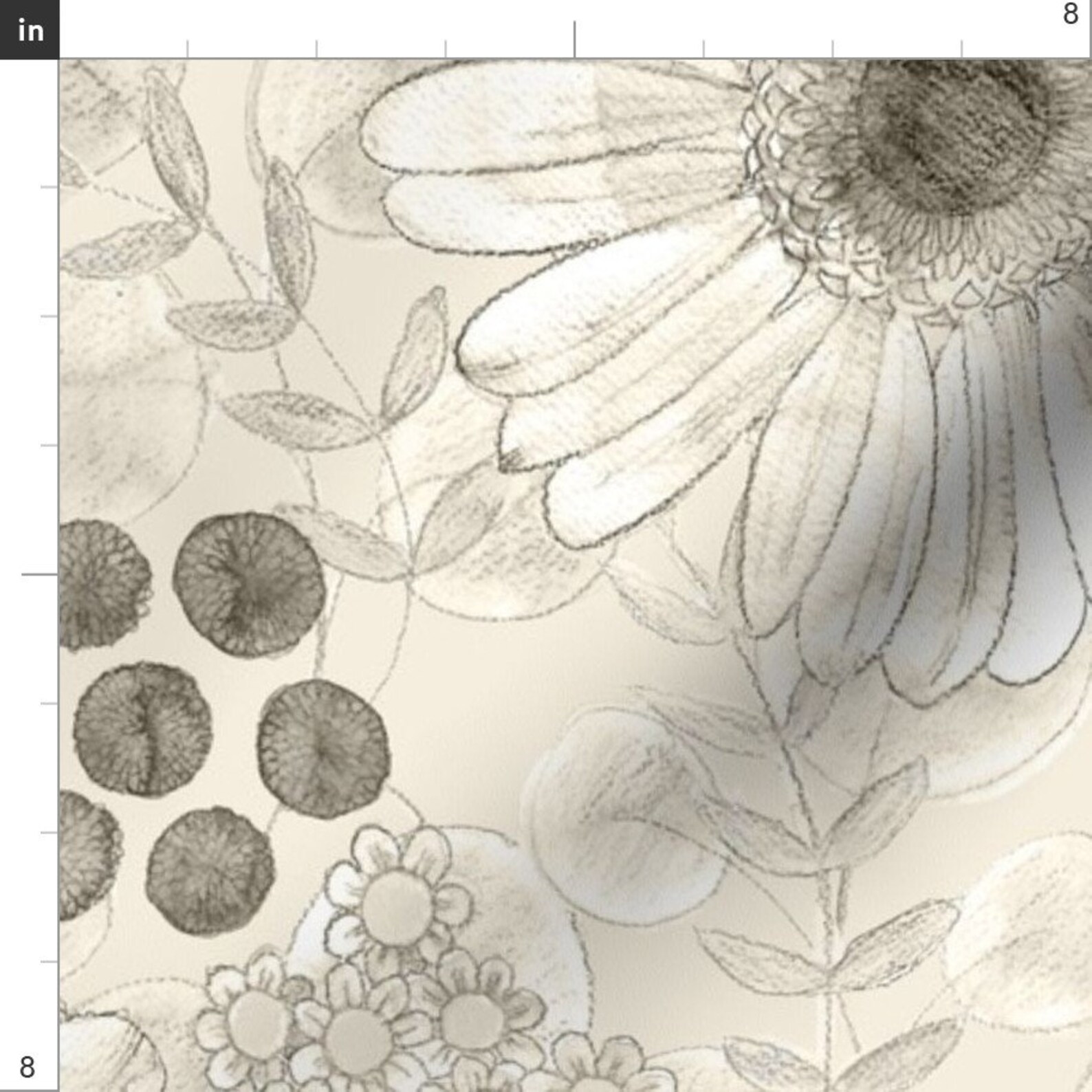 Neutral Floral Fabric Handdrawn-flowers-earth-tones by - Etsy