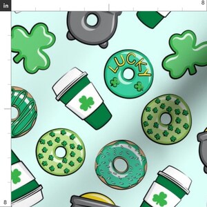 St Patricks Day Fabric Saint Patricks Day Donuts Coffee Green on Mint ...