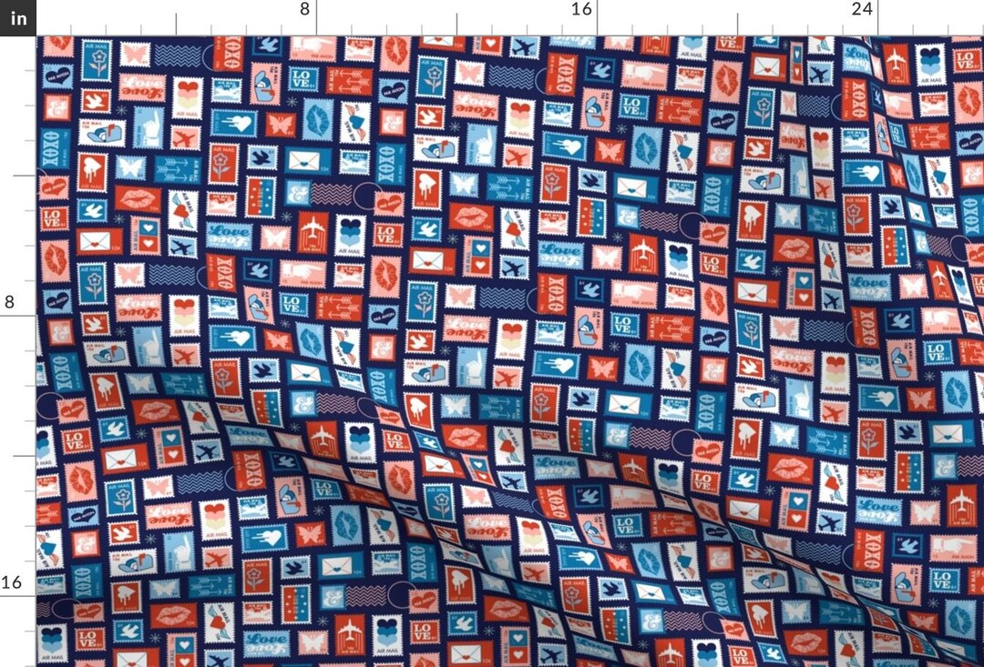 Blue Stamps Fabric - Postal Service Snail Mail Carrier Post Office ...