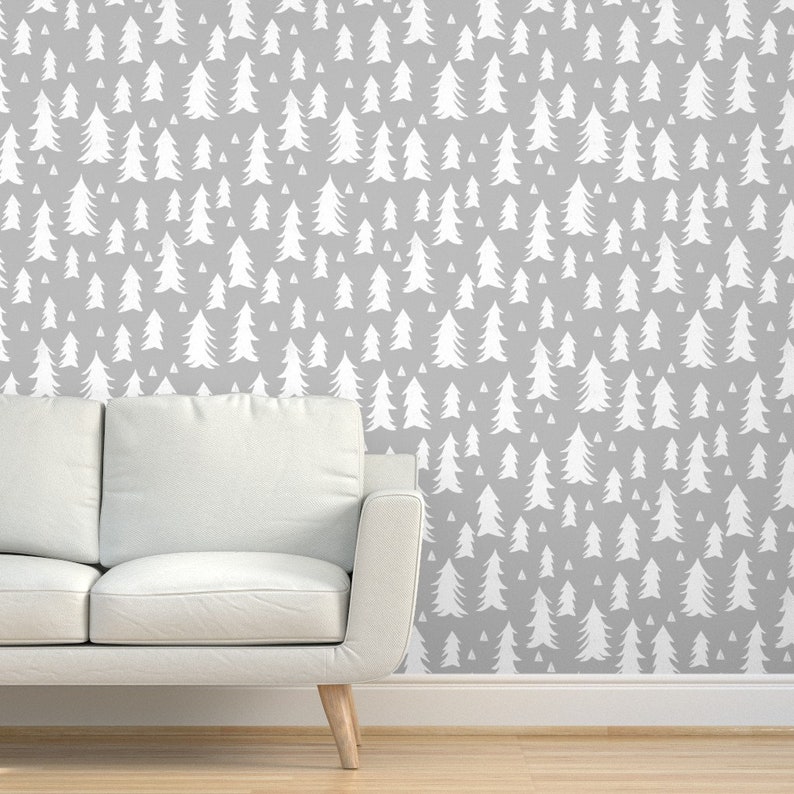 Tree Wallpaper Trees Grey Forest Simple Minimal by Andrea - Etsy