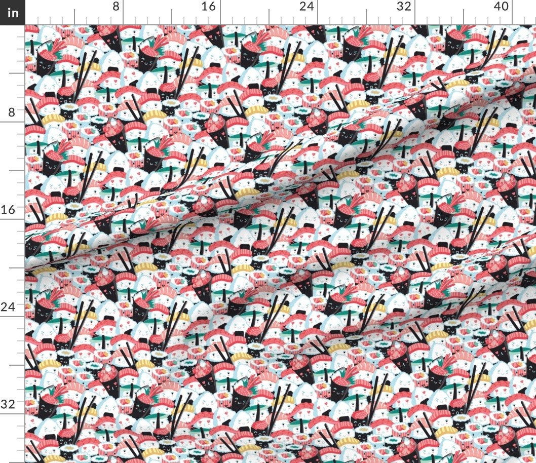 Sushi Fabric Kawaii Sushi Crowd by Selmacardoso Sushi - Etsy