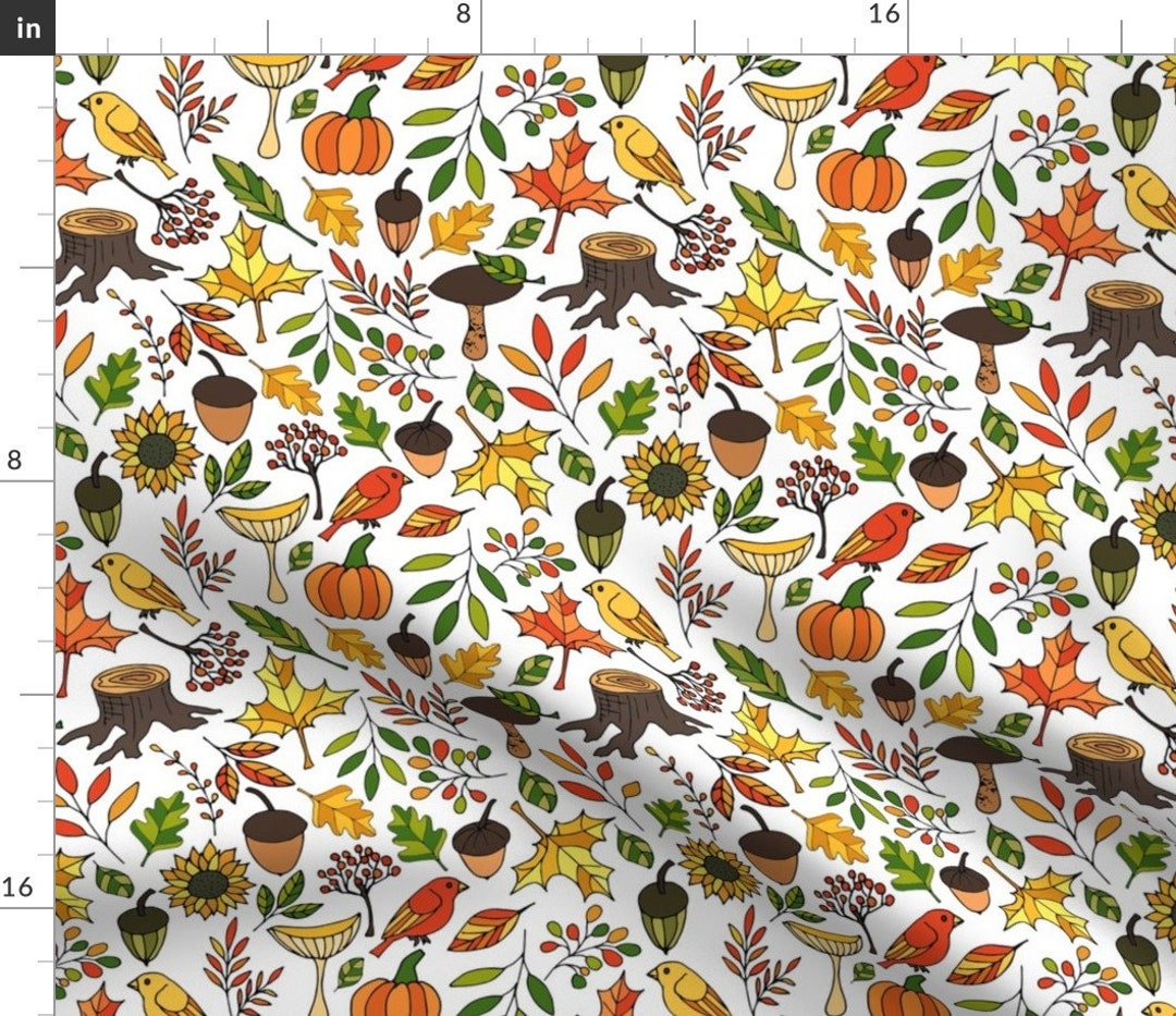Autumn Woodland Fabric Autumn in the Forest by Juliabadeeva Acorn Bird ...