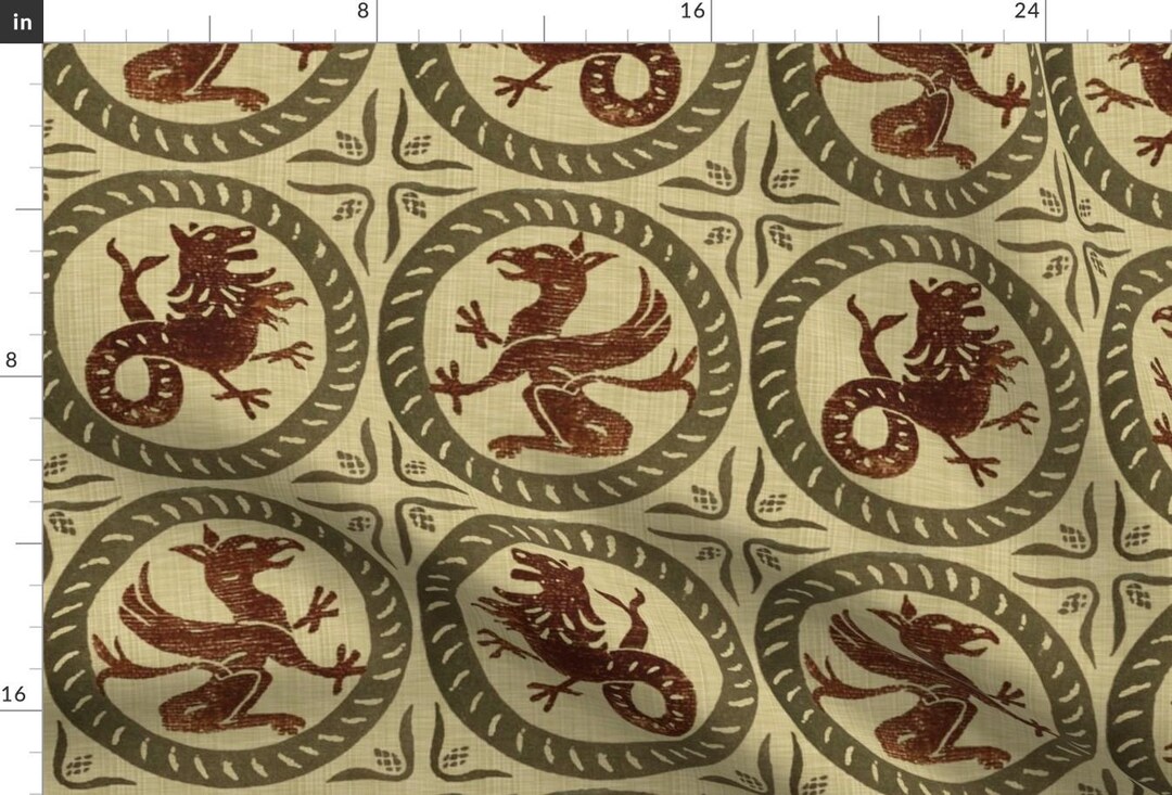 Dragon Tiles Fabric - 13th Century Dragon Tile by Peacoquettedesigns ...
