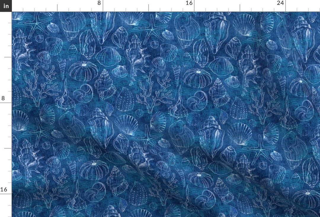 Blue Sea Shells Fabric - How Blue is My Ocean by Robinpickens ...