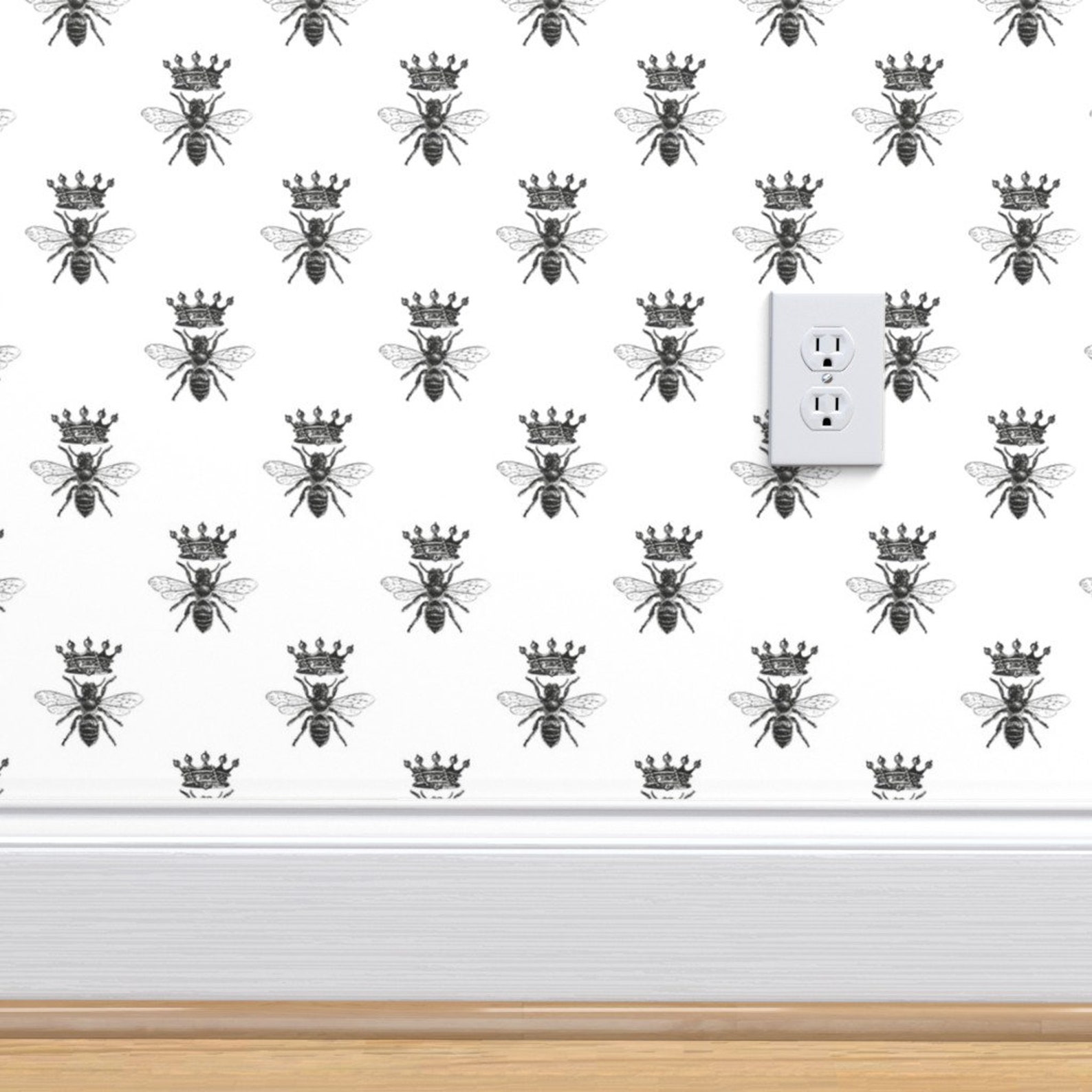 Bee Wallpaper Queen Bee by Eclectic at Heart White Black - Etsy