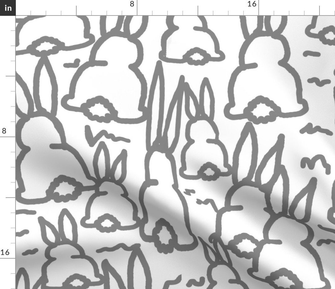 Gray Bunny Rabbit Sitting Backs Illustration Fabric Gray Bunny Fabric ...