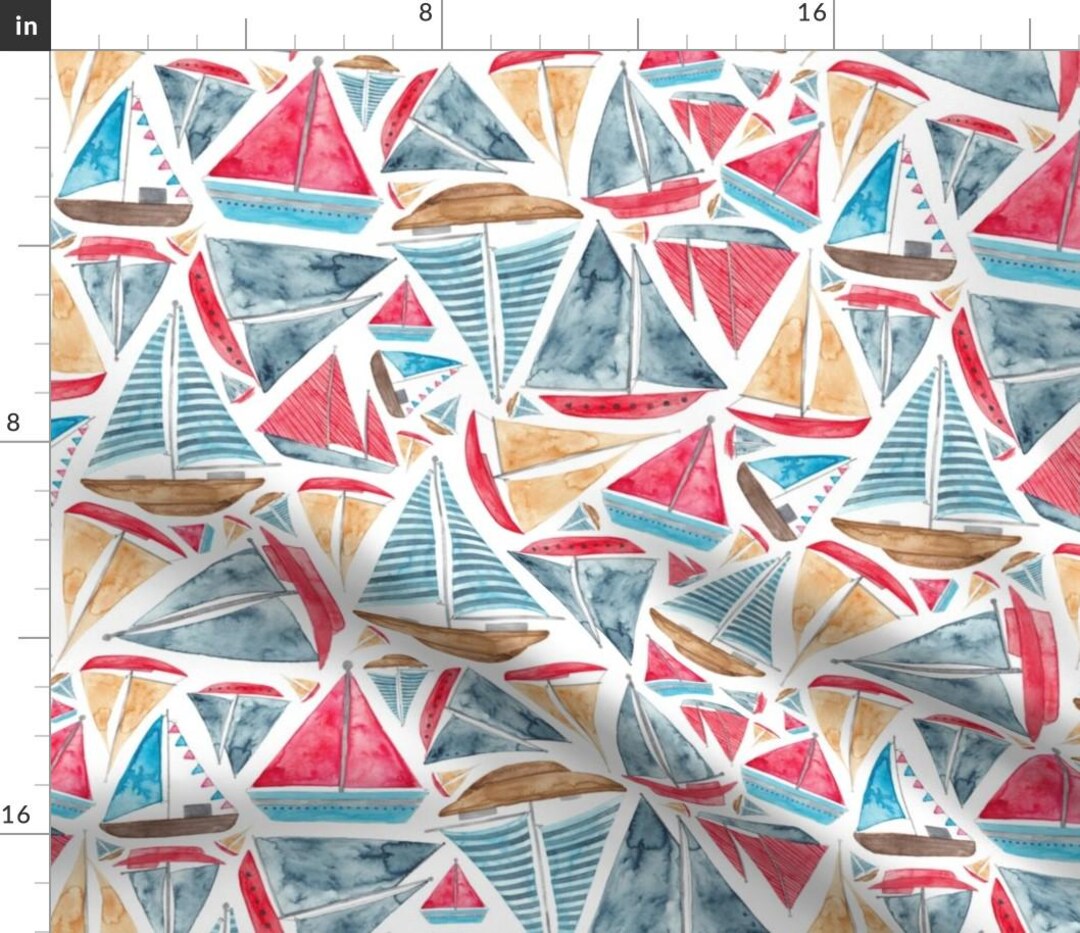 Watercolor Sailboat Fabric Sailing Ships by Elena O'neill Illustration ...