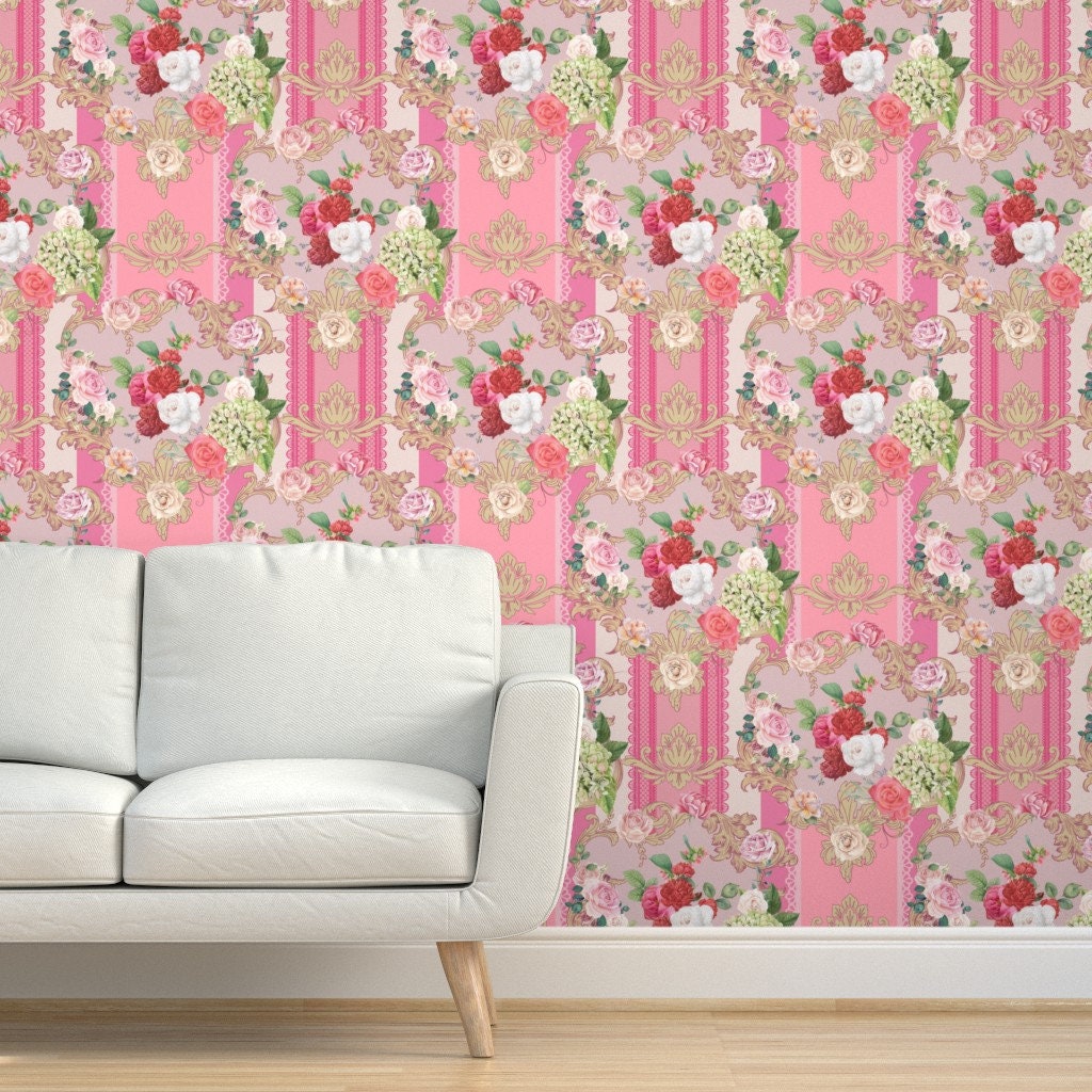 Rococo Pattern Wallpaper Pink Rococo Romance By Susie B | Etsy