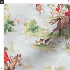 Watercolor Hunt Fabric Horse Toile by Ponymacaroni Blue Horses Hunting ...