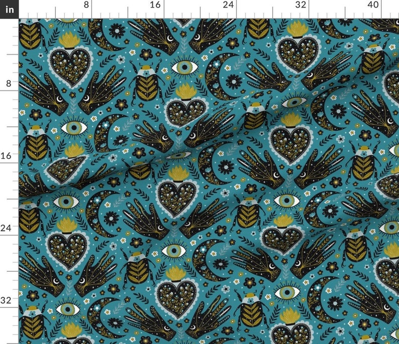 Talisman Fabric Magical Floral Talismans by Bexmorley Blue - Etsy