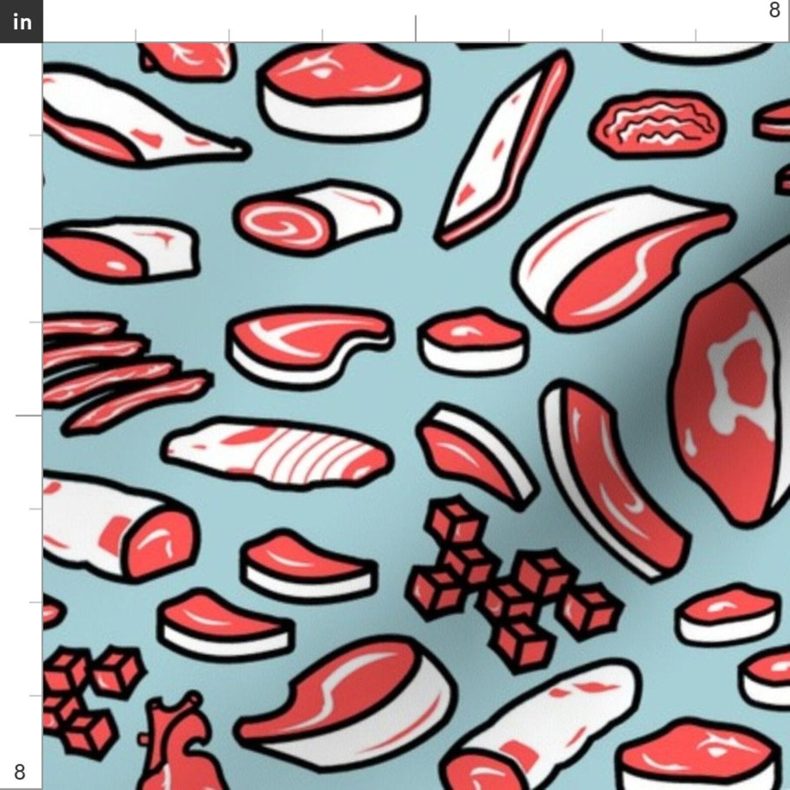 Butcher Fabric All Meat Blue by Thirdhalfstudios Meat - Etsy