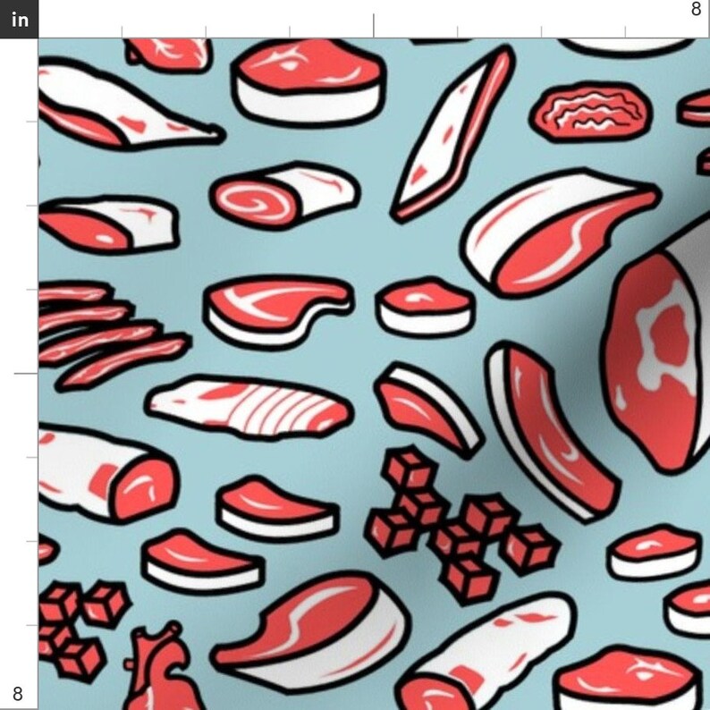 Butcher Fabric All Meat Blue by Thirdhalfstudios Meat - Etsy