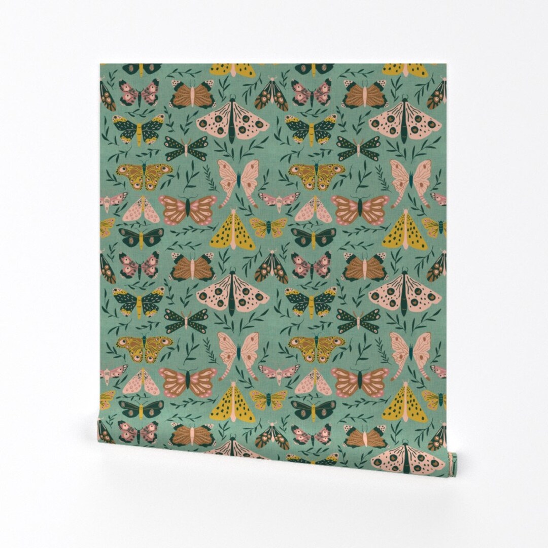 Teal Wallpaper Moths by Scarlet_soleil Butterflies Butterfly Modern ...