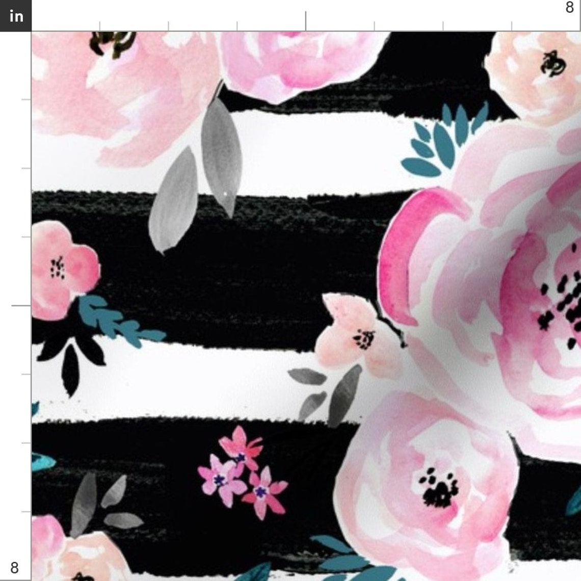 Flowery Bands Fabric Sunset Rose Stripe by Crystal Walen | Etsy