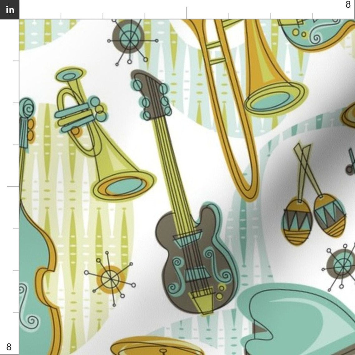 Jazz Fabric Retro Jazz by Cjldesigns Jazz Music Instruments | Etsy