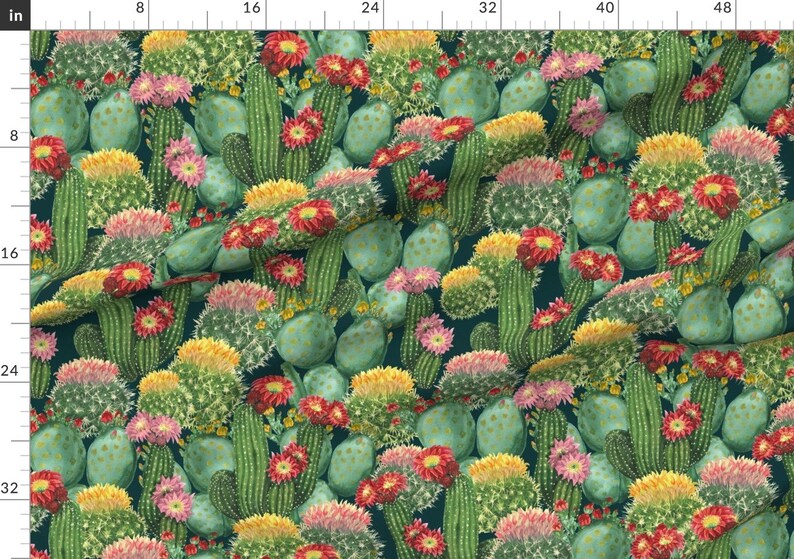 Cacti Collection Fabric Tropical Cactus Flowers By Svetlana | Etsy