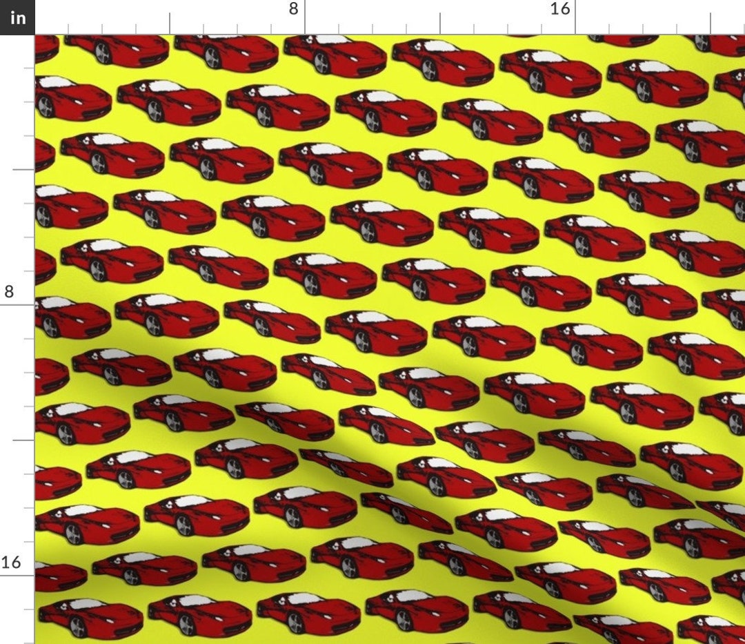 Race Car Fabric Sports Car Pattern in Yellow and Red by - Etsy
