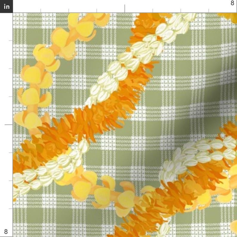 Hawaii Fabric - Palaka Sage Lei by Hnldesigns - Palaka Lei Floral Green ...