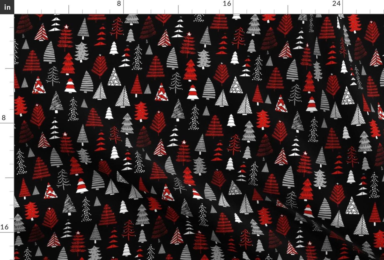 Christmas Trees Fabric - Christmas Trees Holiday Pattern Black by ...