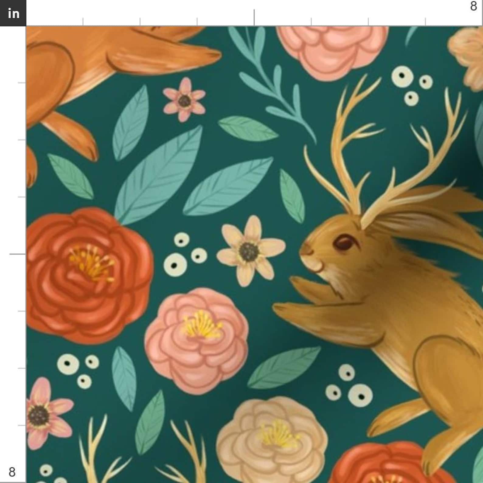 Jackalope Fabric - Jackalope Floral by Charladraws - Jackalope Meadow ...