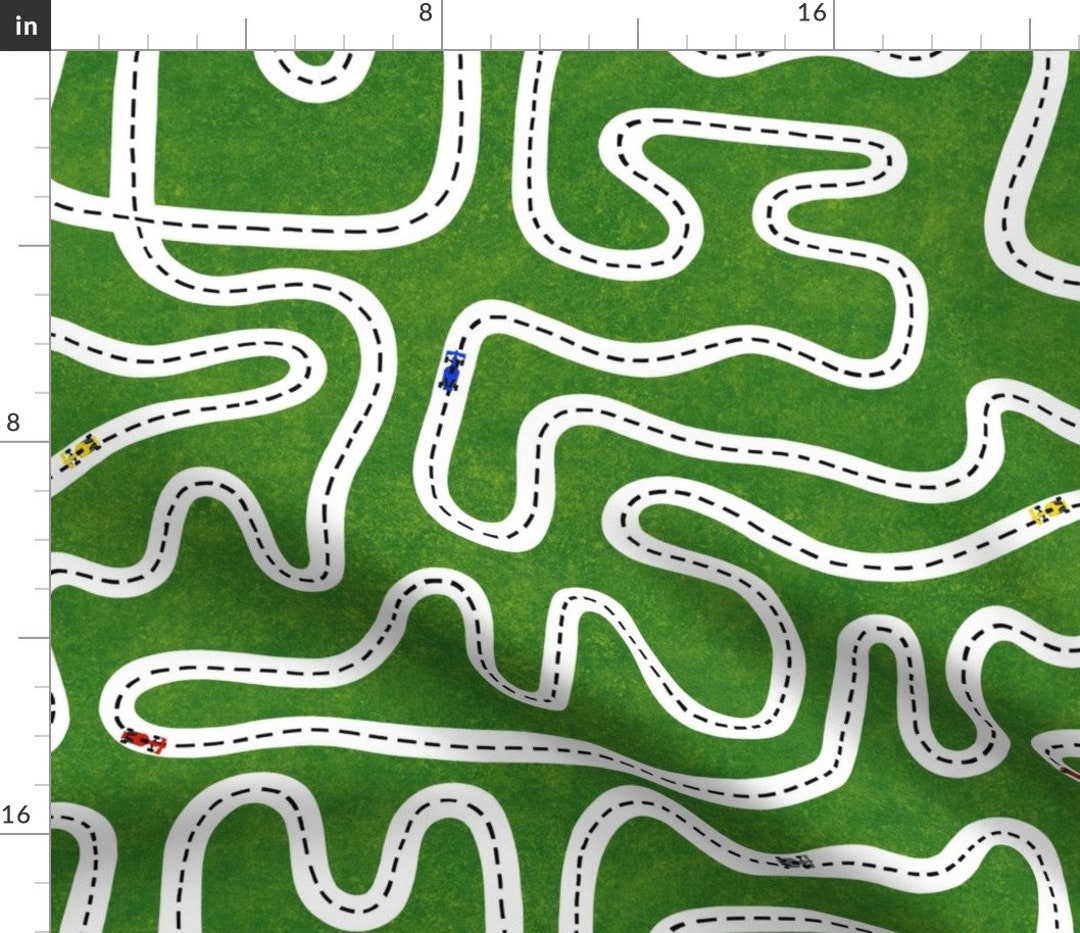 Green Racingtrack Cars Fabric Speed Racers Grass Track by ...