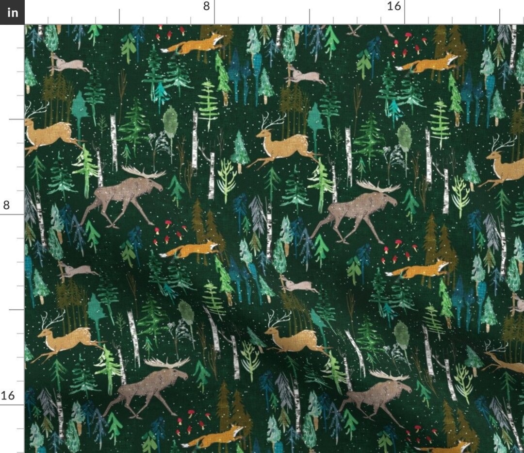 Green Moose Wilderness Fabric Noël Animal Forest green Med by Nouveau ...