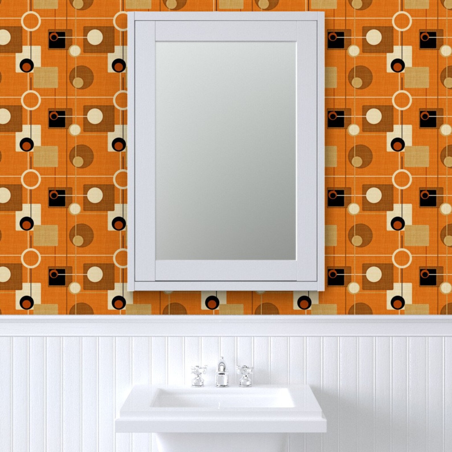 Mid Century Modern Wallpaper Orbs and Square Orange by - Etsy