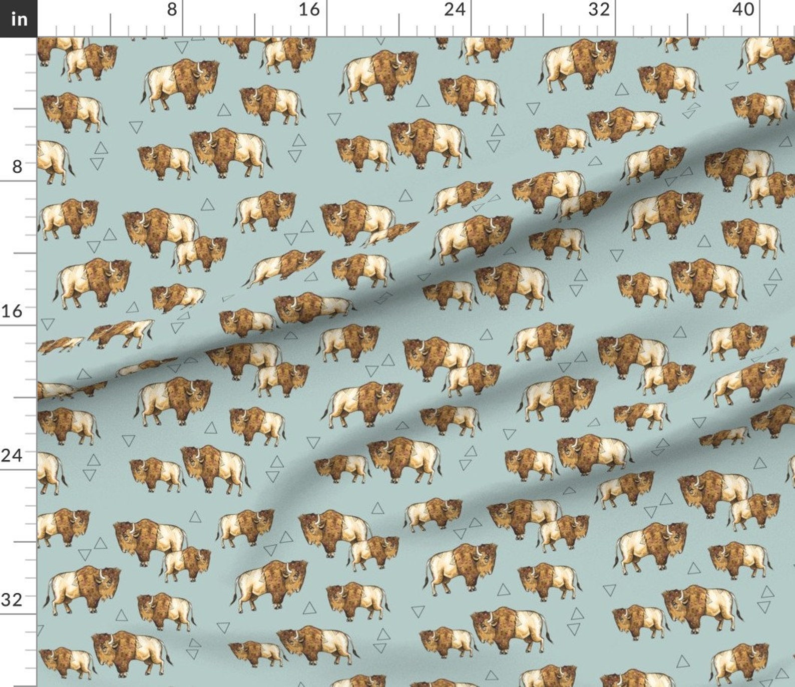 Watercolor Buffalo Fabric Buffalo Triangles on Blue by | Etsy