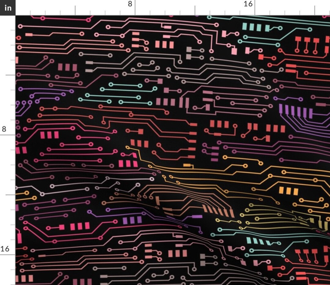 Rainbow Circuit Board Fabric Circuit Nerd Black Black - Etsy