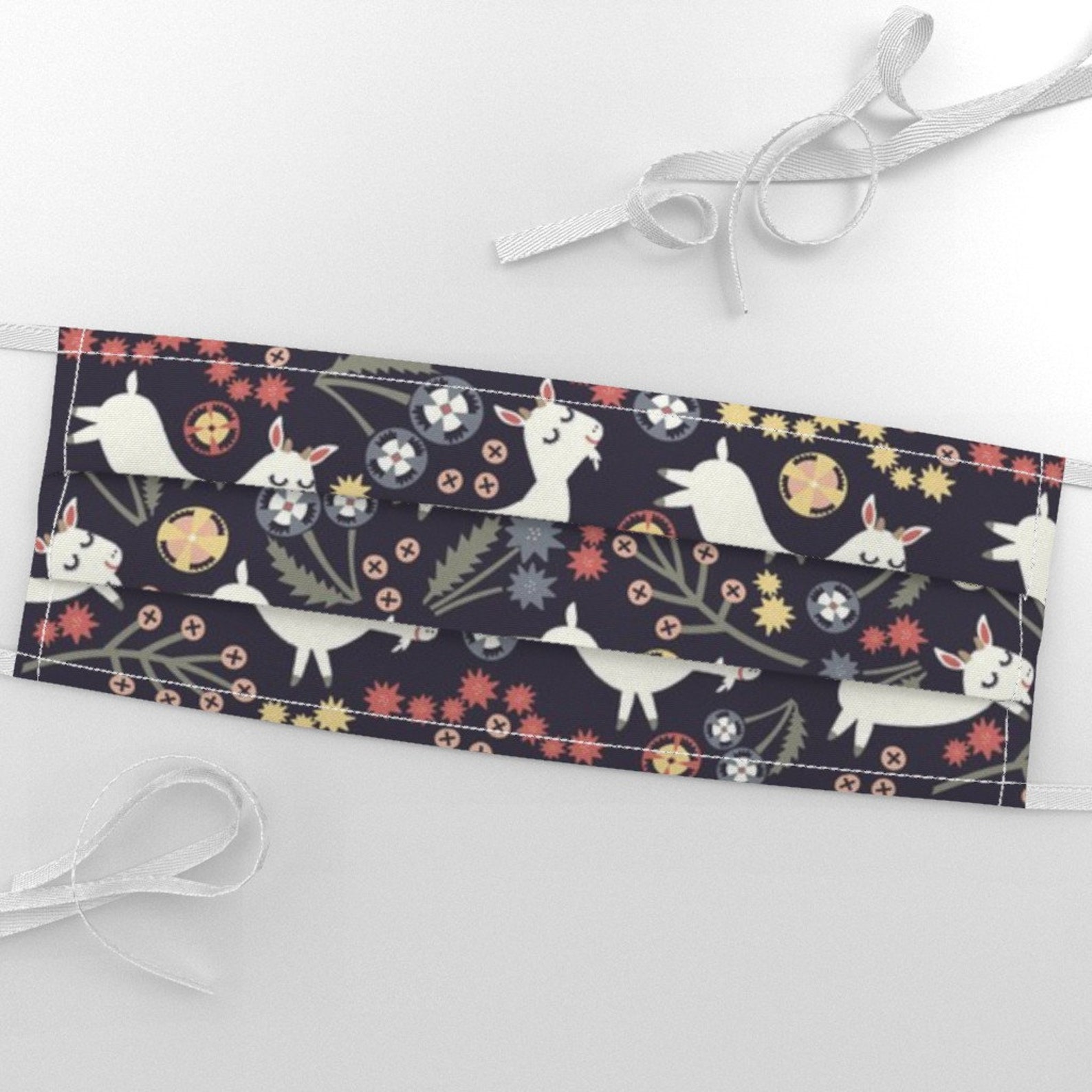 Goat Fabric Goats Frolic navy by Heidikenney Folk Art - Etsy