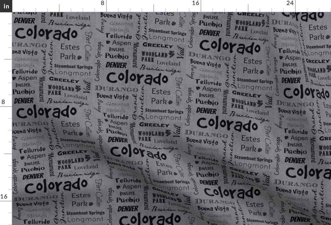 Colorado Fabric - Cities of Colorado Grey by Svester- Colorado State ...