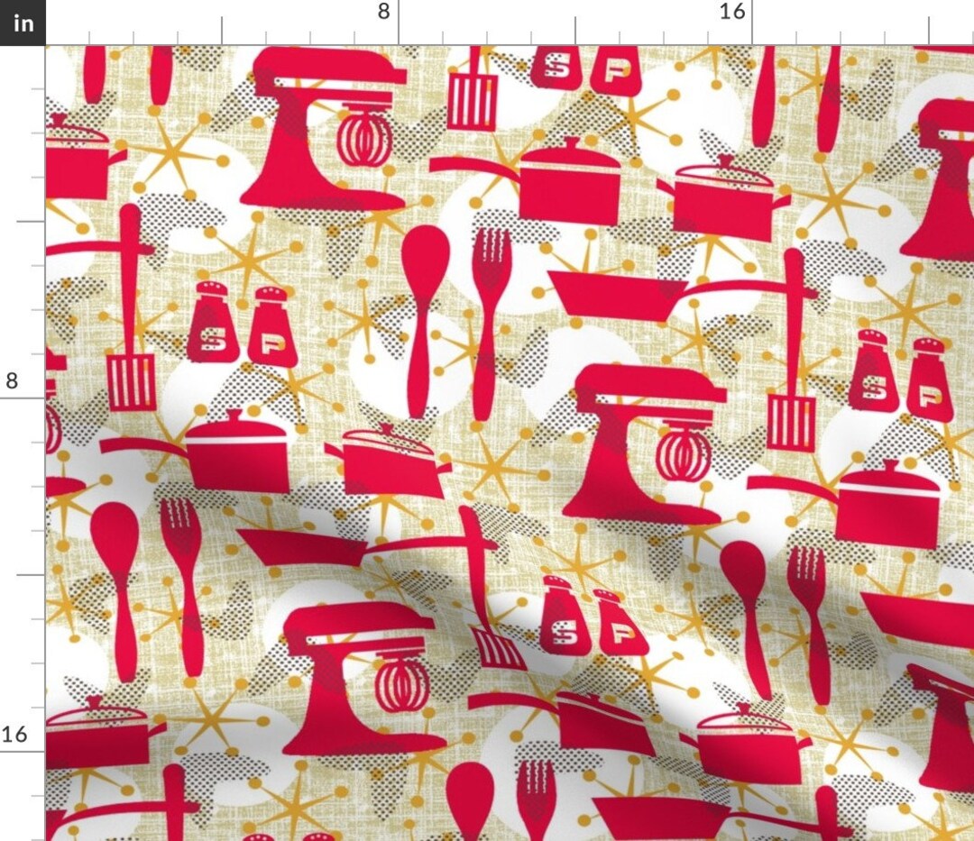 Red Retro Kitchen Fabric Really Retro Kitchen by - Etsy