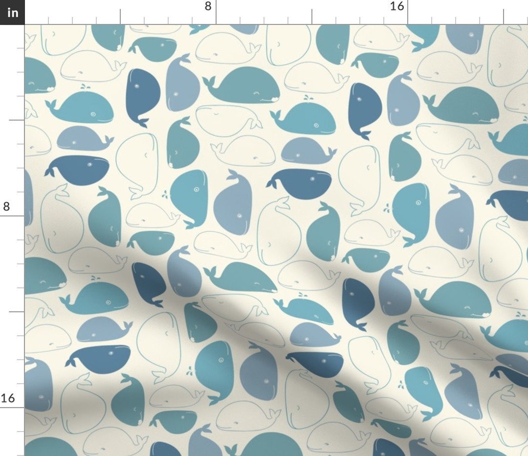 Modern Nautical Blue Whale Fabric Yay Whales by Dinaramay Whale Cotton ...