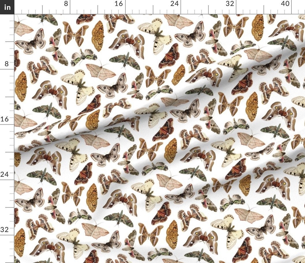 Vintage Moth Fabric Moths on White by Jellymania Moth - Etsy