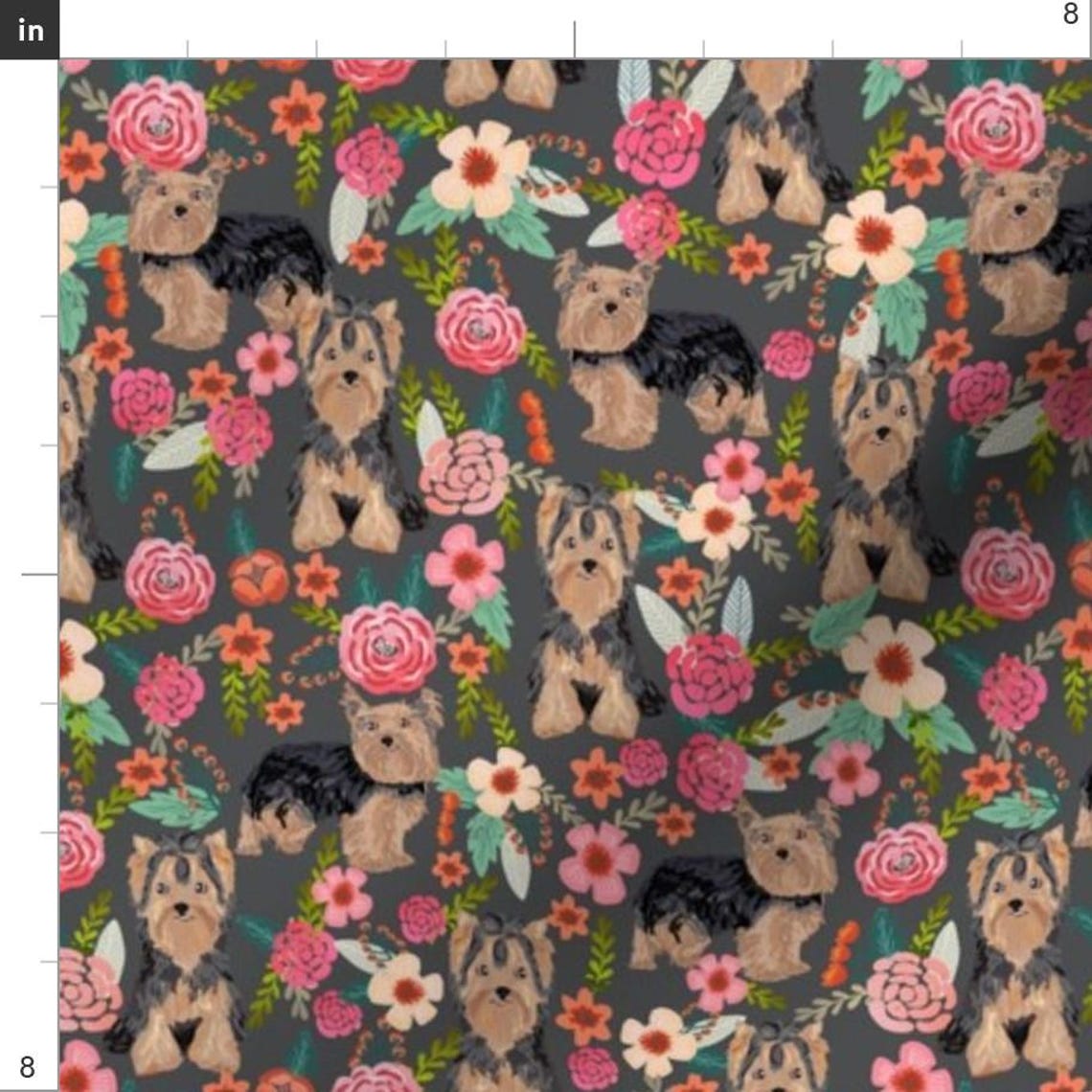 Floral Yorkies Fabric - Yorkie Florals Fabric Yorkshire Terrier Floral ...