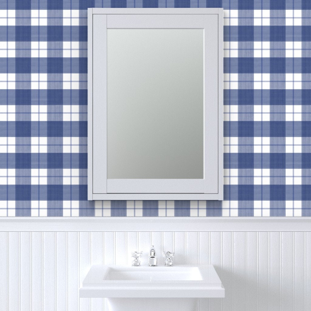 Buffalo Plaid Wallpaper Double Buffalo Plaid Navy by Danika | Etsy